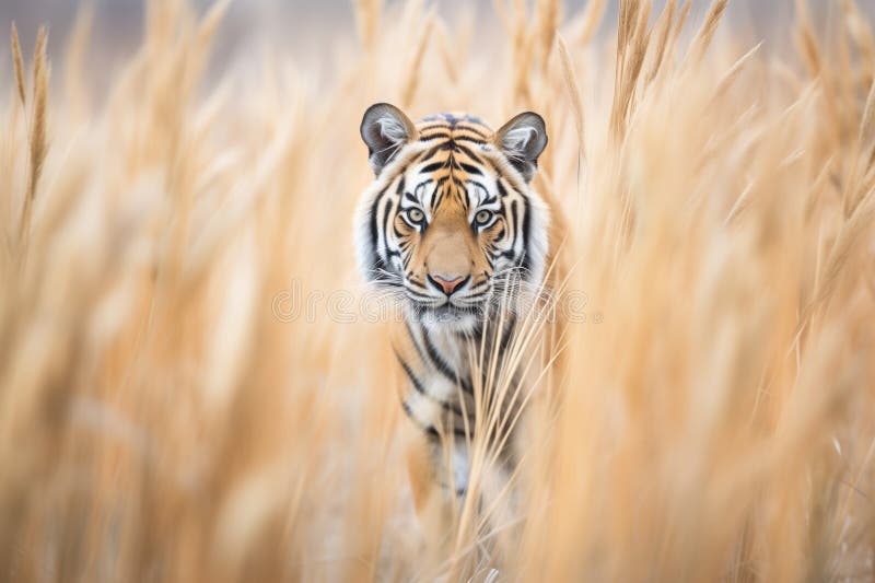 Tiger Moving Stealthily through Tall Grass Stock Photo - Image of ...