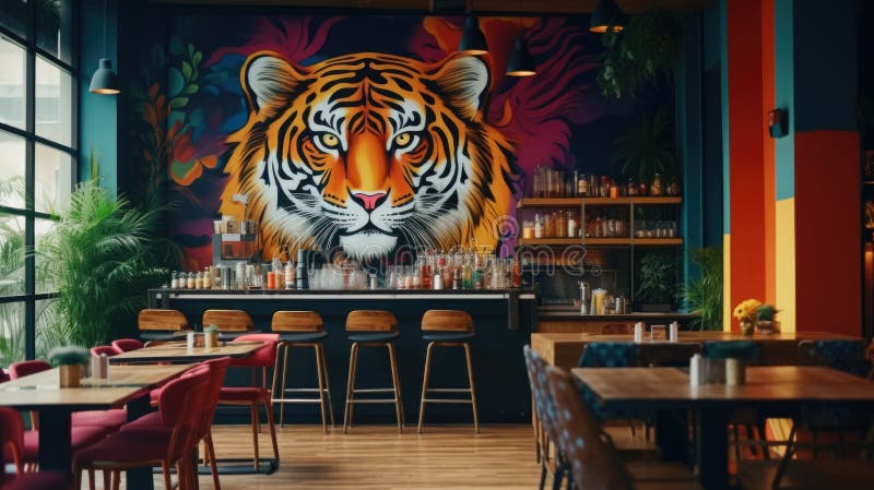 A Tiger Mural Decorating a Restaurant Wall. Ideal for Interior Design ...