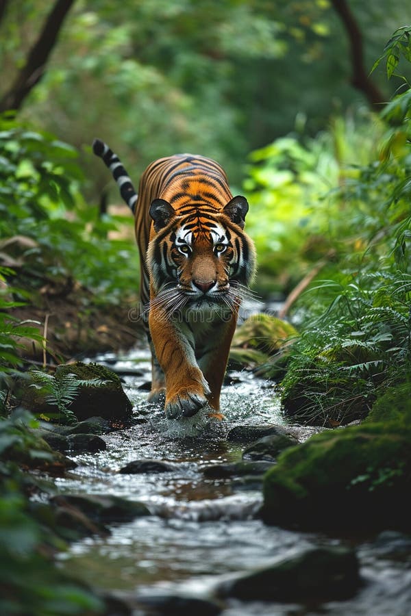 Tiger in Nature Near the River. Selective Focus Stock Photo - Image of ...