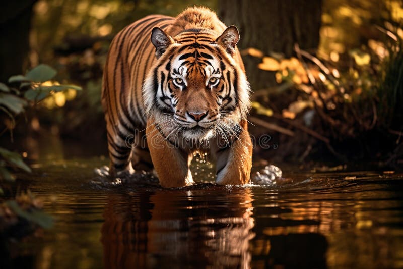 Tiger in Nature with Reflection in Water. Generative AI Stock ...