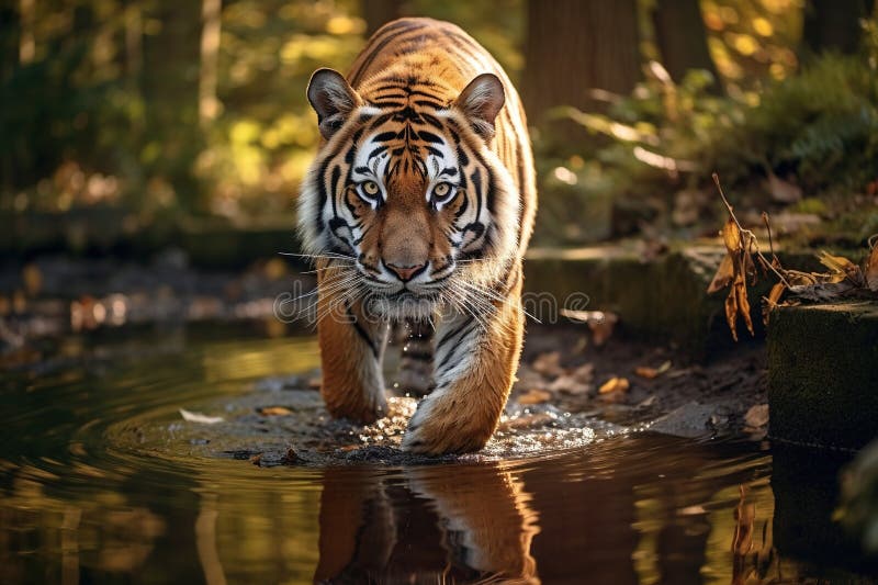 Tiger in Nature with Reflection in Water. Generative AI Stock Photo ...