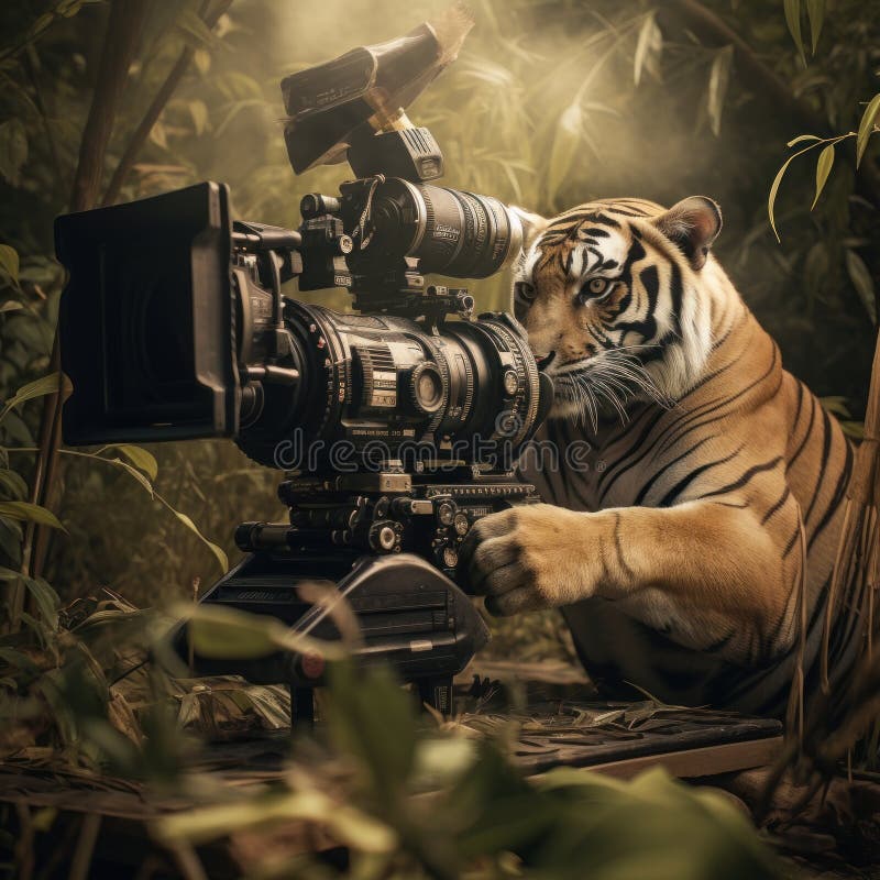 A Tiger Operating a Film Camera Generative AI Stock Illustration ...
