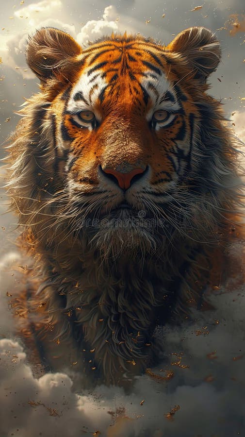 Tiger in Orange with Clouds Surrounding it Stock Illustration ...