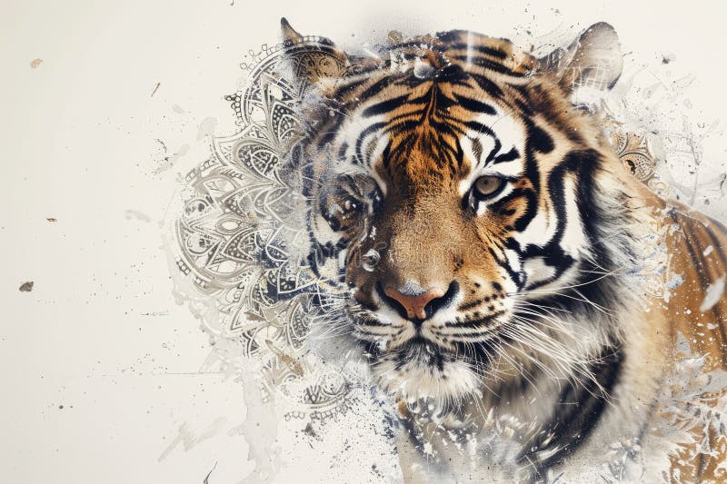 A Tiger Overlaid with the Intricate Patterns of a Mandala Design in a ...