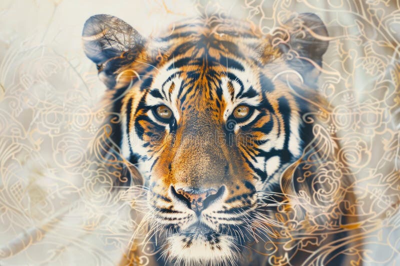 A Tiger Overlaid with the Intricate Patterns of a Mandala Design in a ...