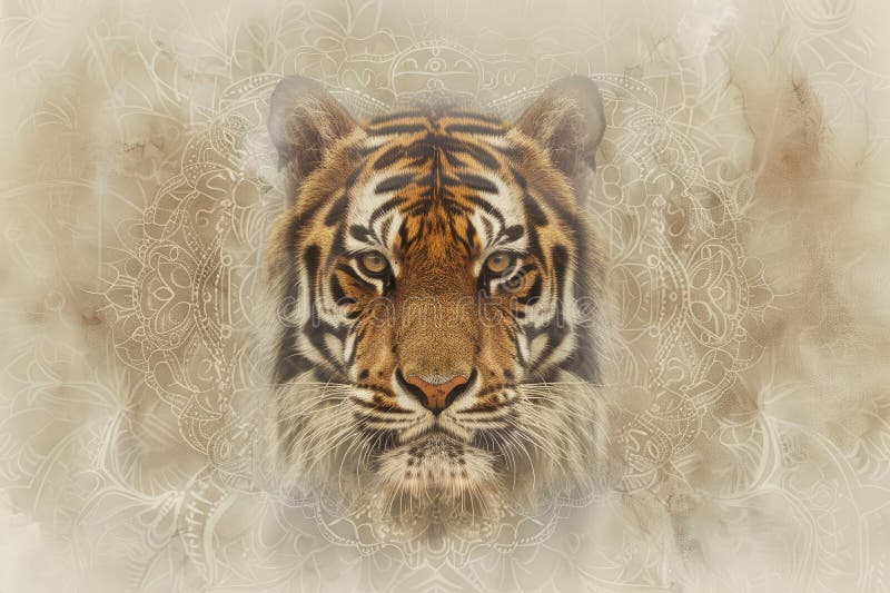 A Tiger Overlaid with the Intricate Patterns of a Mandala Design in a ...