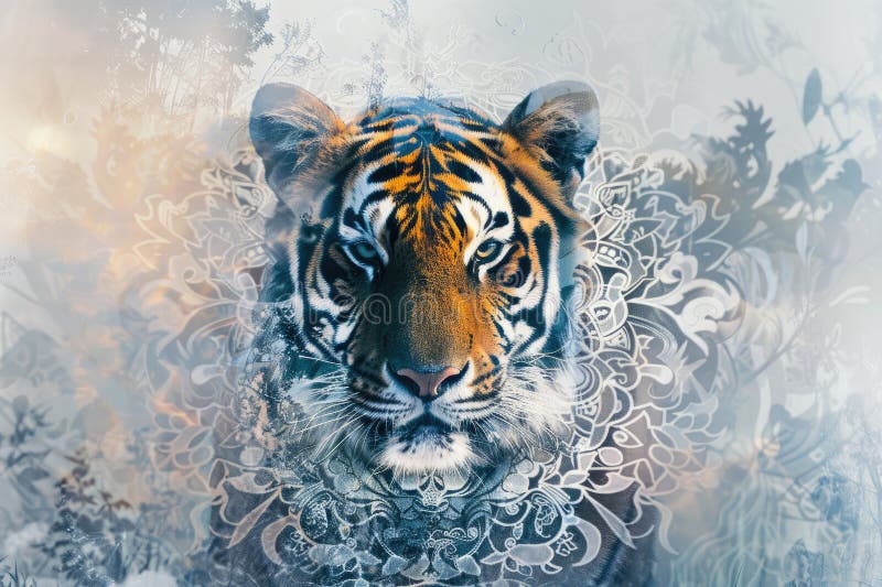 A Tiger Overlaid with the Intricate Patterns of a Mandala Design in a ...