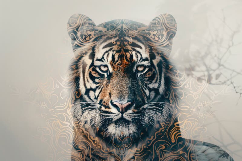 A Tiger Overlaid with the Intricate Patterns of a Mandala Design in a ...