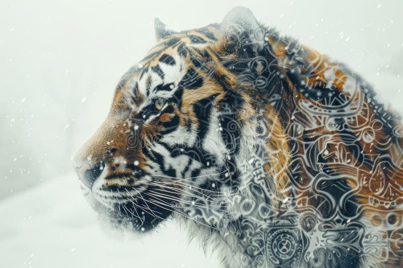 A Tiger Overlaid with the Intricate Patterns of a Mandala Design in a ...