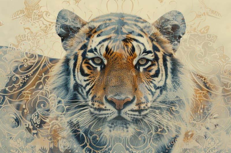 A Tiger Overlaid with the Intricate Patterns of a Mandala Design in a ...