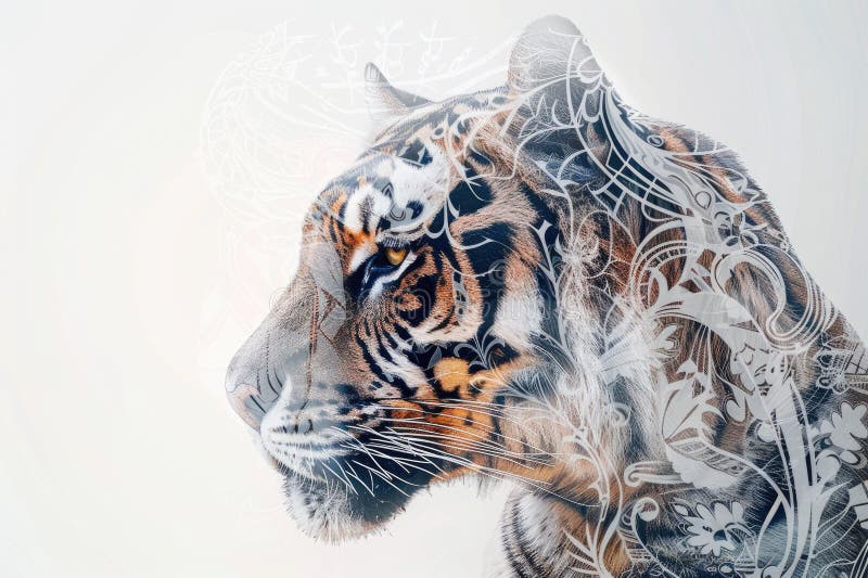 A Tiger Overlaid with the Intricate Patterns of a Mandala Design in a ...