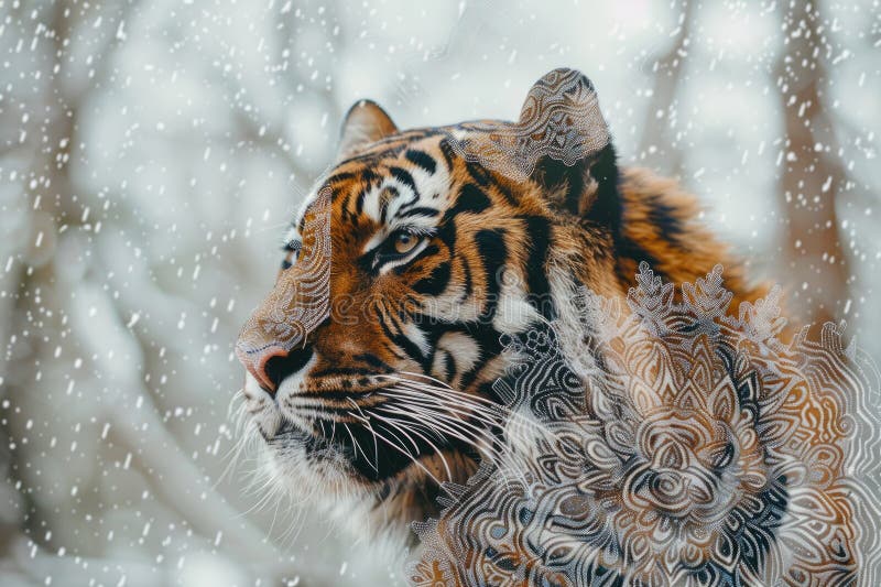 A Tiger Overlaid with the Intricate Patterns of a Mandala Design in a ...