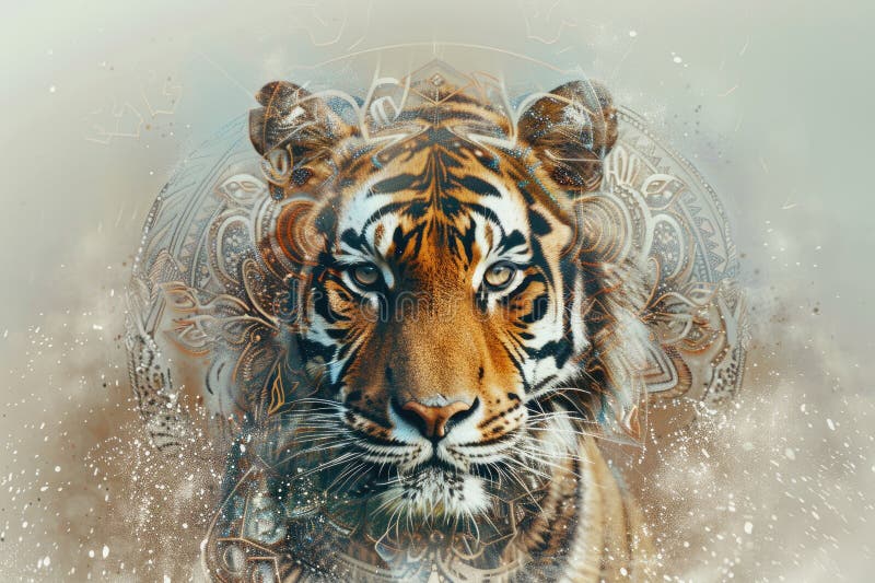 A Tiger Overlaid with the Intricate Patterns of a Mandala Design in a ...