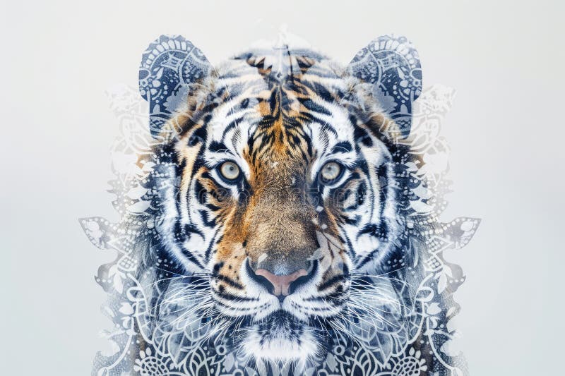 A Tiger Overlaid with the Intricate Patterns of a Mandala Design in a ...