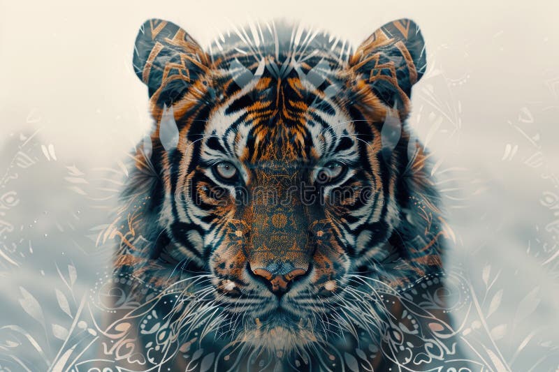 A Tiger Overlaid with the Intricate Patterns of a Mandala Design in a ...