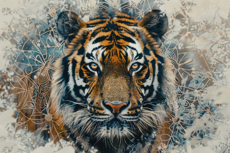 A Tiger Overlaid with the Intricate Patterns of a Mandala Design in a ...