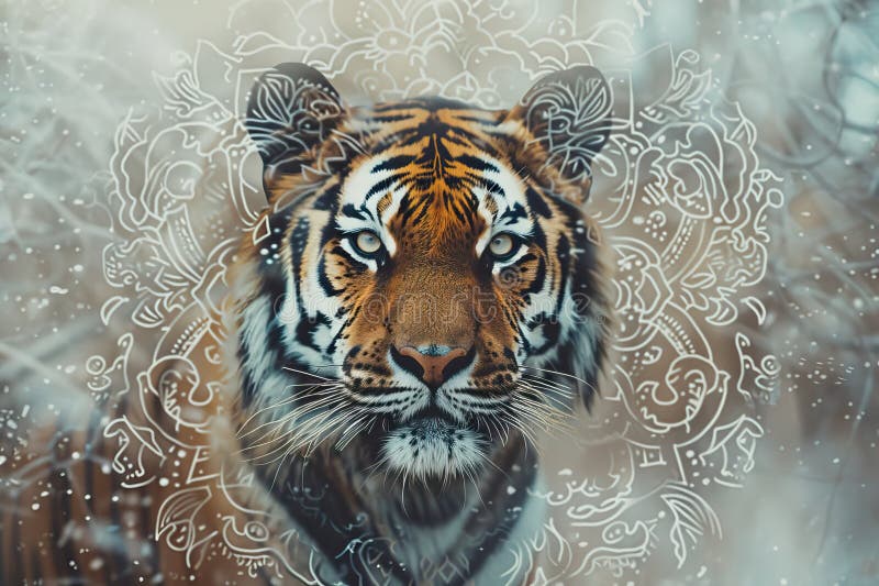 A Tiger Overlaid with the Intricate Patterns of a Mandala Design in a ...