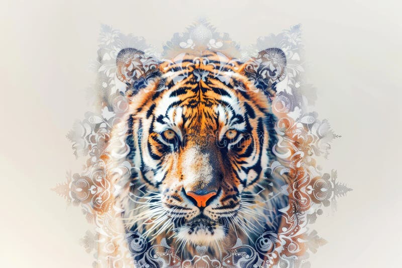 A Tiger Overlaid with the Intricate Patterns of a Mandala Design in a ...