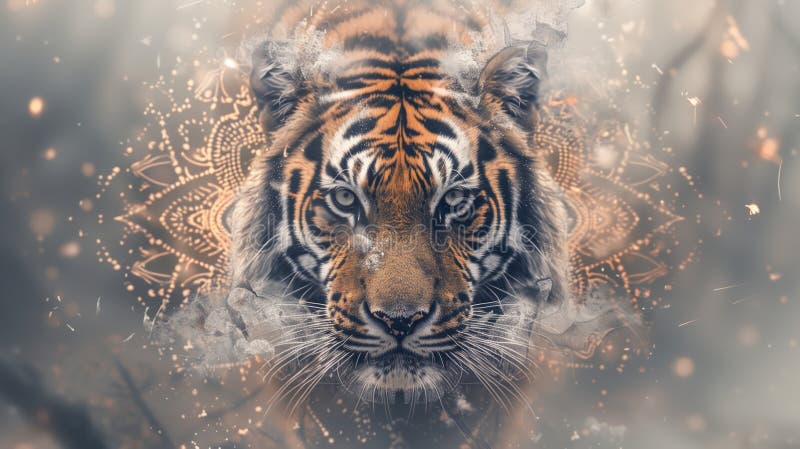 A Tiger Overlaid with the Intricate Patterns of a Mandala Design Stock ...