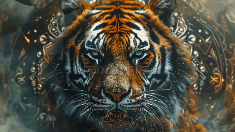 A Tiger Overlaid with the Intricate Patterns of a Mandala Design Stock ...