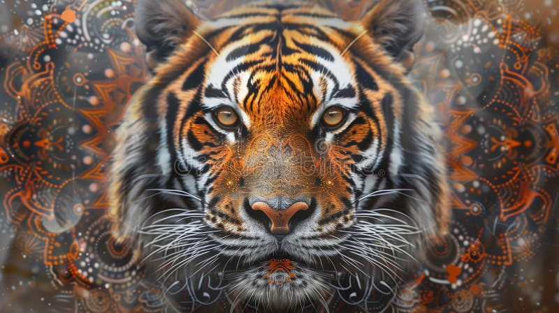 A Tiger Overlaid with the Intricate Patterns of a Mandala Design Stock ...