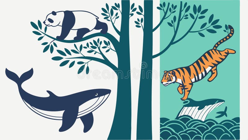 Tiger and Panda in Forest, Wildlife Animals Vector Design Generative AI ...