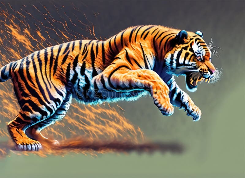 Tiger Panthera Tigris Lateral Jumping Action. Generated AI Stock ...