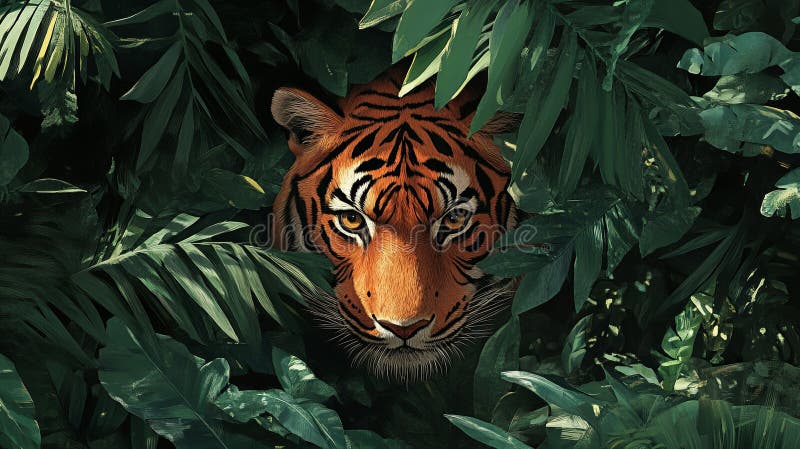 Tiger Peeking Dense Jungle Foliage Stock Photos - Free & Royalty-Free ...