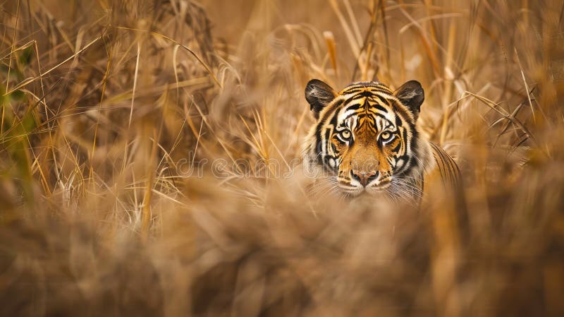 A Tiger is Peeking Out from Behind the Tall Grasses, AI Stock Image ...