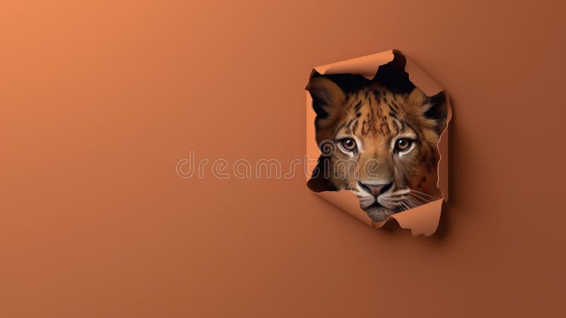 Tiger Peeks through the Hole in the Paper Wall Stock Illustration ...