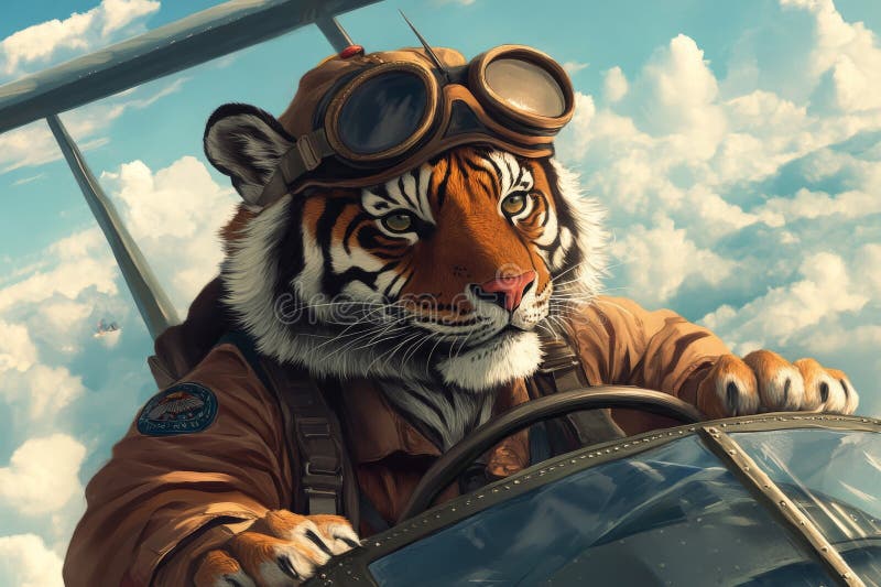Tiger Pilot Flying Plane stock illustration. Illustration of ...