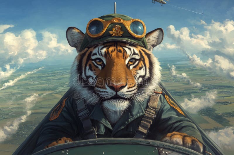 Tiger Pilot Flying Plane stock illustration. Illustration of clouds ...