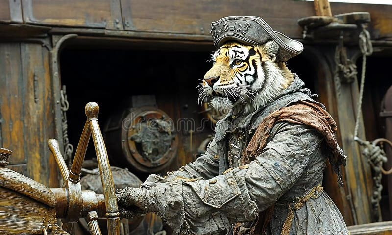 Tiger Pirate Steering a Ship Stock Video - Video of ocean, nautical ...