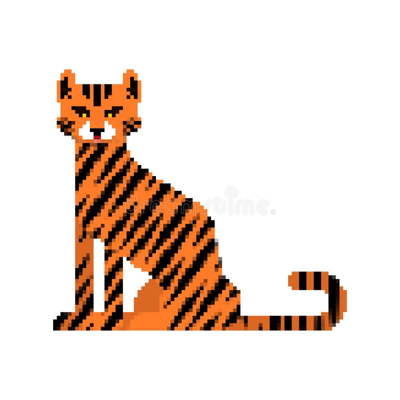 Tiger Pixel Art. Big Wild Striped Cat Pixelated Stock Vector ...