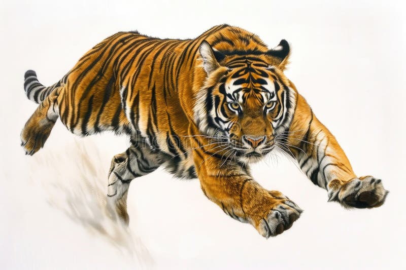 A Tiger Pouncing in Mid-air Stock Illustration - Illustration of beast ...