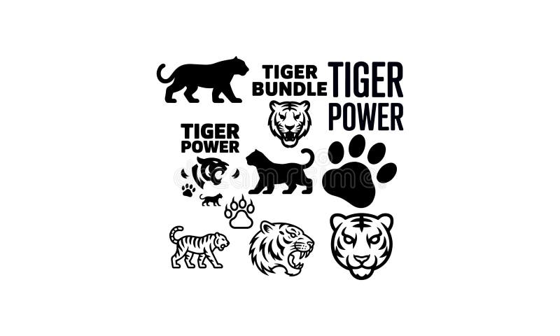 Tiger Power Bundle Vector Illustrations with Tiger Paw and Head Designs ...