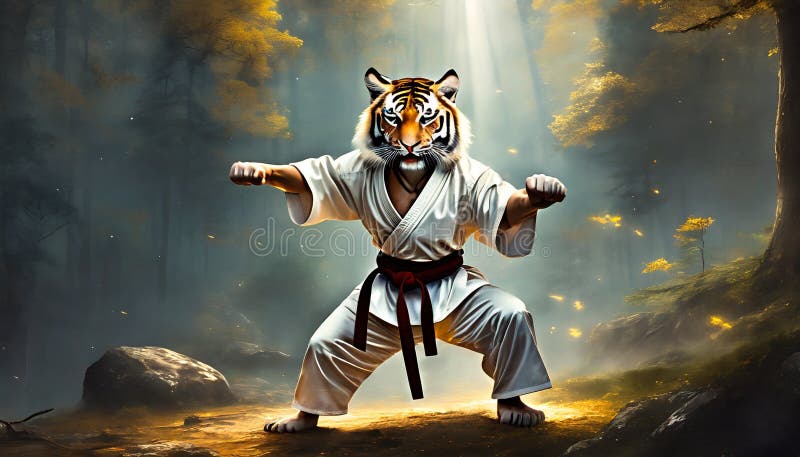Tiger practices karate stock illustration. Illustration of comics ...