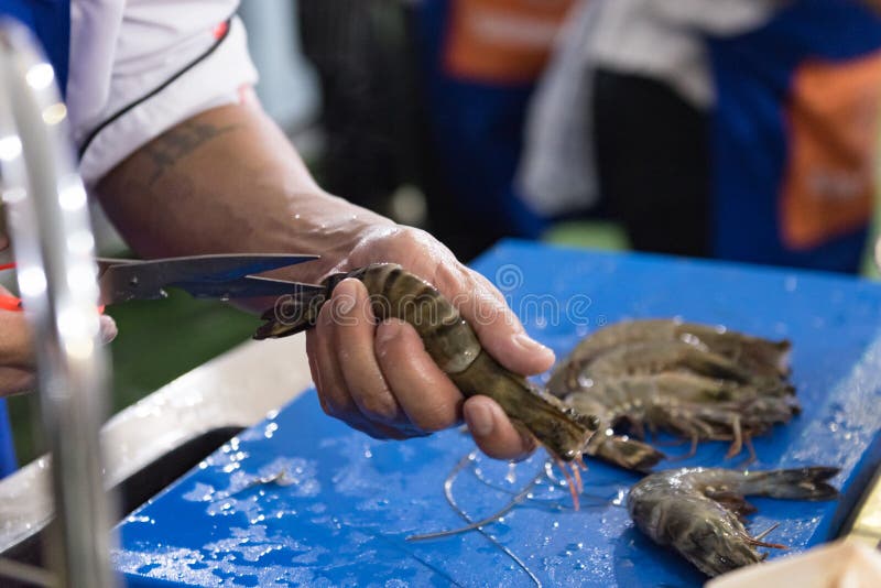 Tiger Prawn Cutting by Chef Stock Photo - Image of cutting, gourmet ...