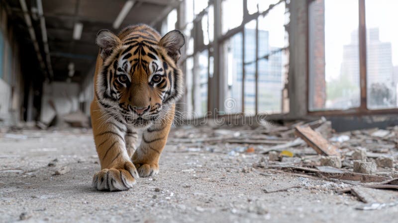 Tiger Prowling through Abandoned Building Stock Illustration ...