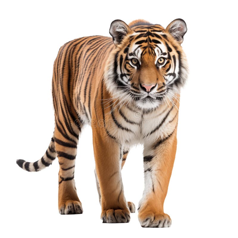 Tiger Prowling, Approaching and Looking at the Camera, Isolated Stock ...