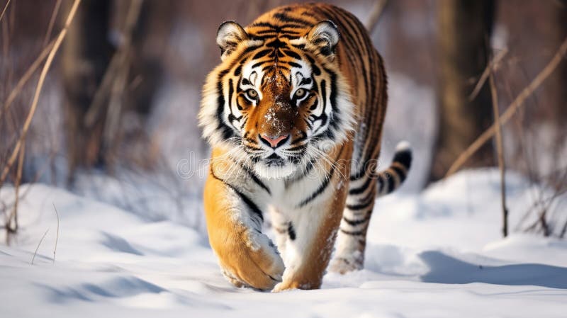 Tiger Prowling, Approaching and Looking at the Camera, Isolated. Generative AI Stock ...