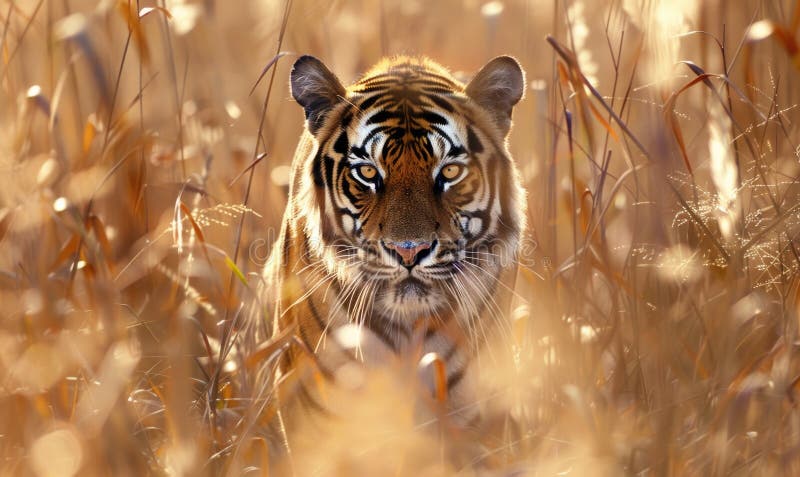 Tiger Prowling through Tall Grass Stock Photo - Image of india ...