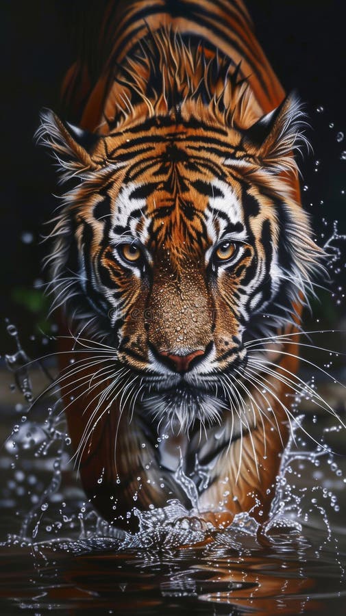 Tiger Prowling through Water, Dynamic Action Shot Stock Image - Image ...