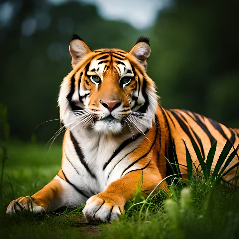 Tiger Realistic Digital Art Posing on Camera Stock Illustration ...