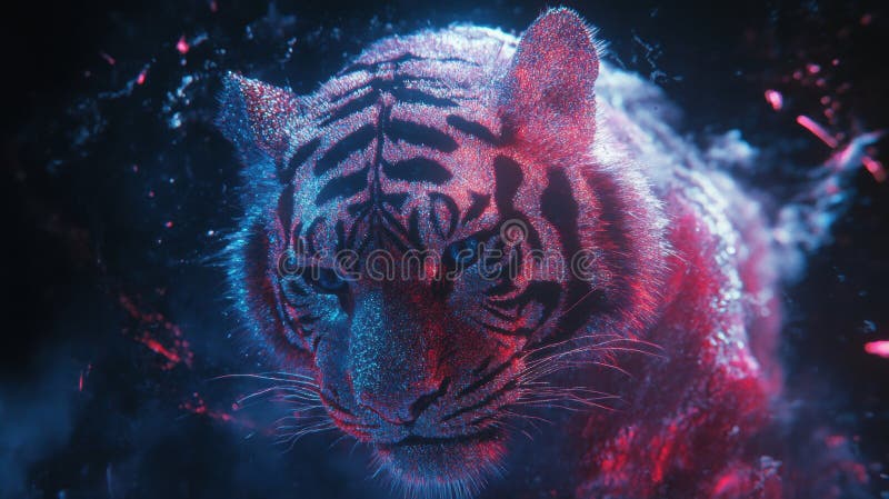 A Tiger with a Red and Blue Background Stock Illustration ...