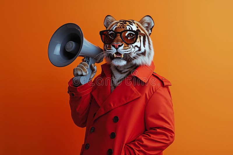 A Tiger in a Red Coat Holding a Megaphone Stock Illustration ...