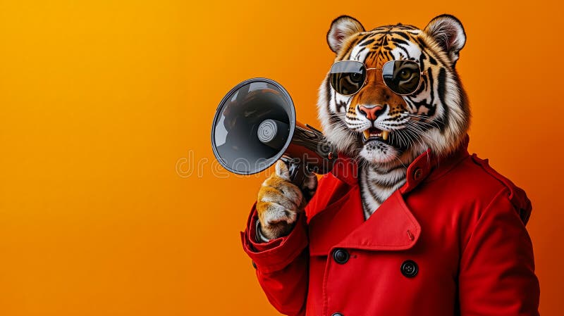 A Tiger in a Red Coat Holding a Megaphone Stock Illustration ...