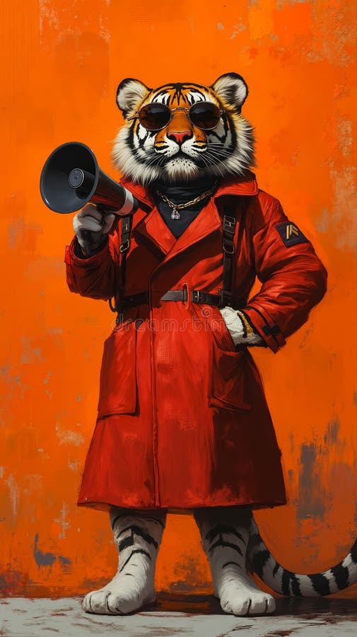A Tiger in a Red Coat Holding a Megaphone Stock Photo - Image of orange ...