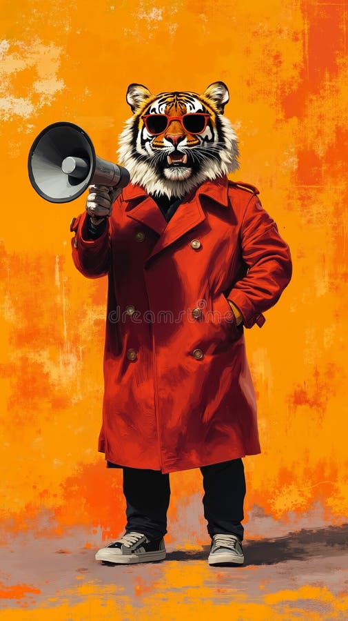 A Tiger in a Red Coat Holding a Megaphone Stock Photo - Image of animal ...