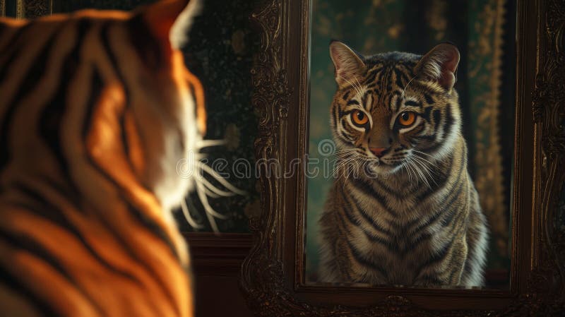 Tiger Reflection in Mirror a Cat S Perspective on Self-Identity Stock ...